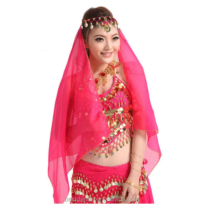 Bestdance Indian Pink Wedding Veil Belly Dance Costume Silk Veil Sexy Belly Dance Head Veil