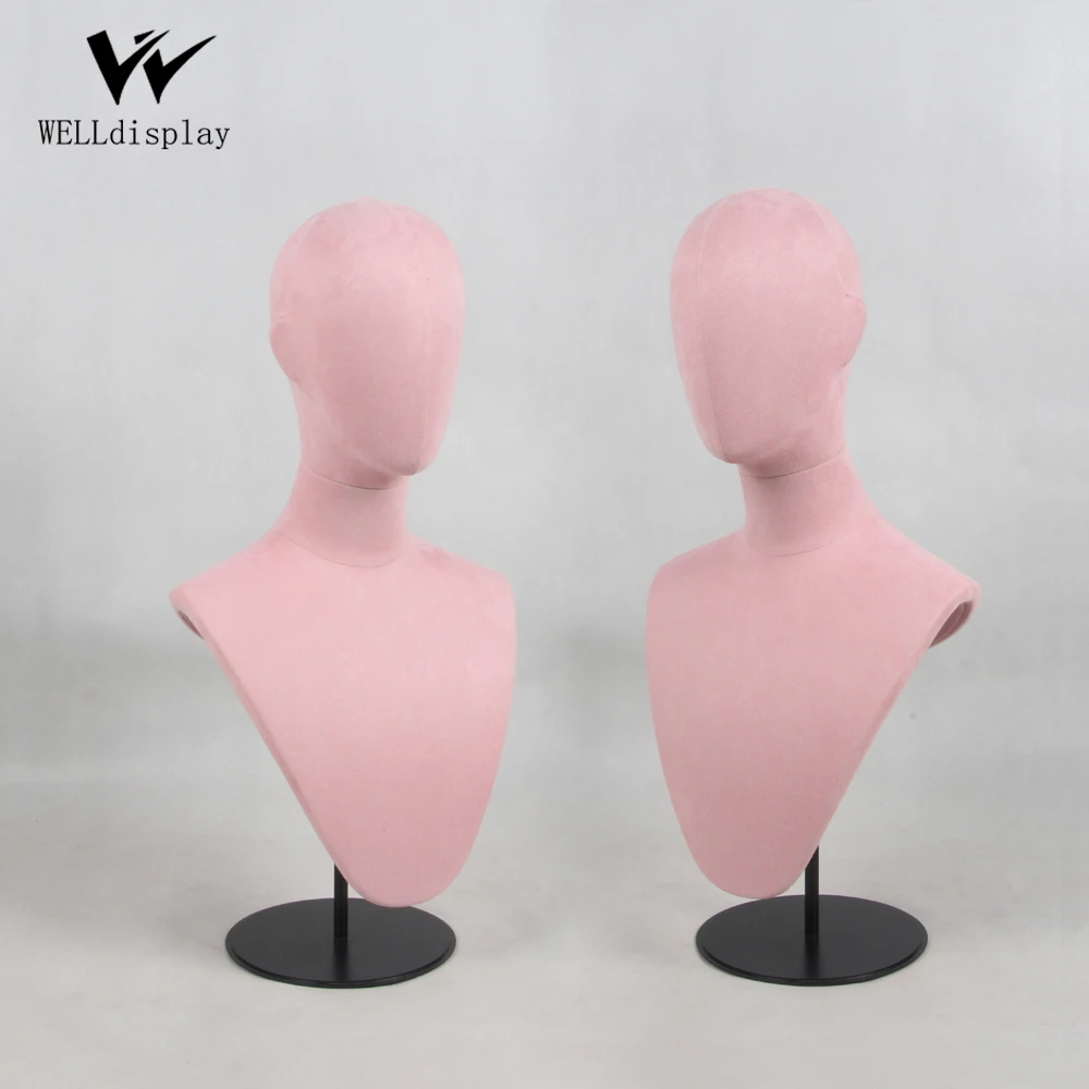 Professional Pink Velvet Necklace Display - Female Neck Form
