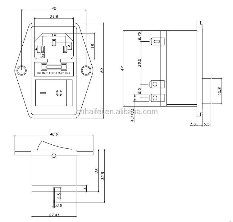 16A 250V AC-01 Female Socket with Fuse and Switch - Industrial Use