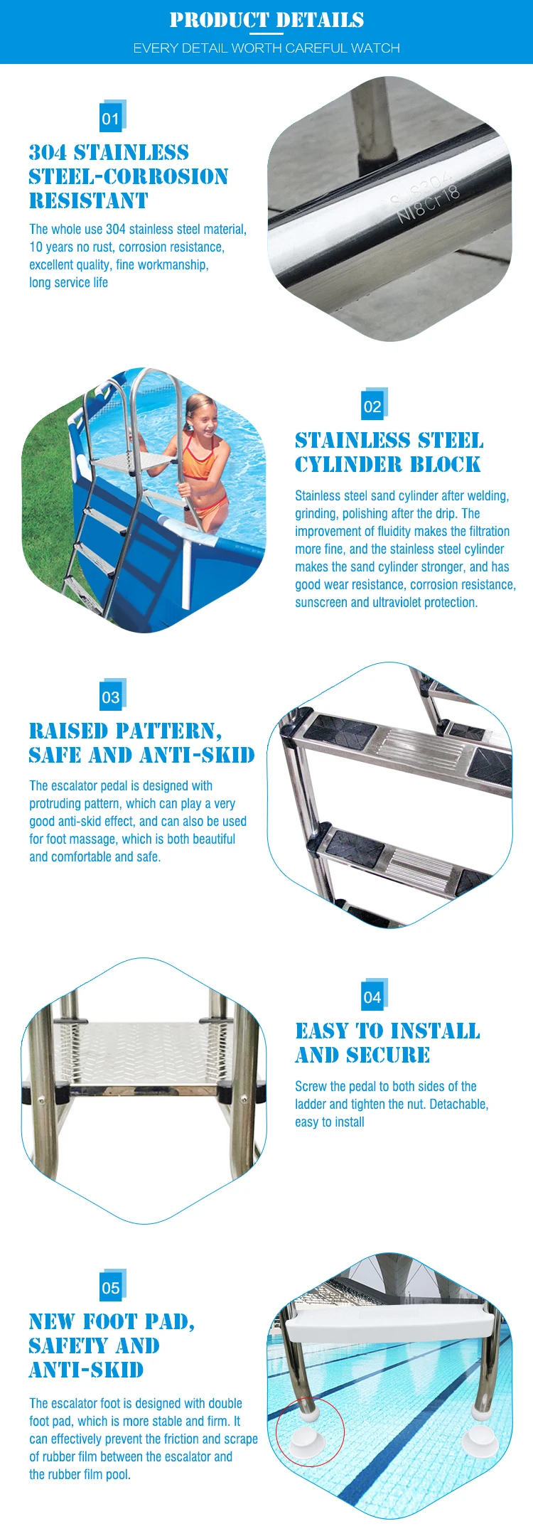 Two-Sided Stainless Steel Pool Ladder for Above Ground Pool - OEM