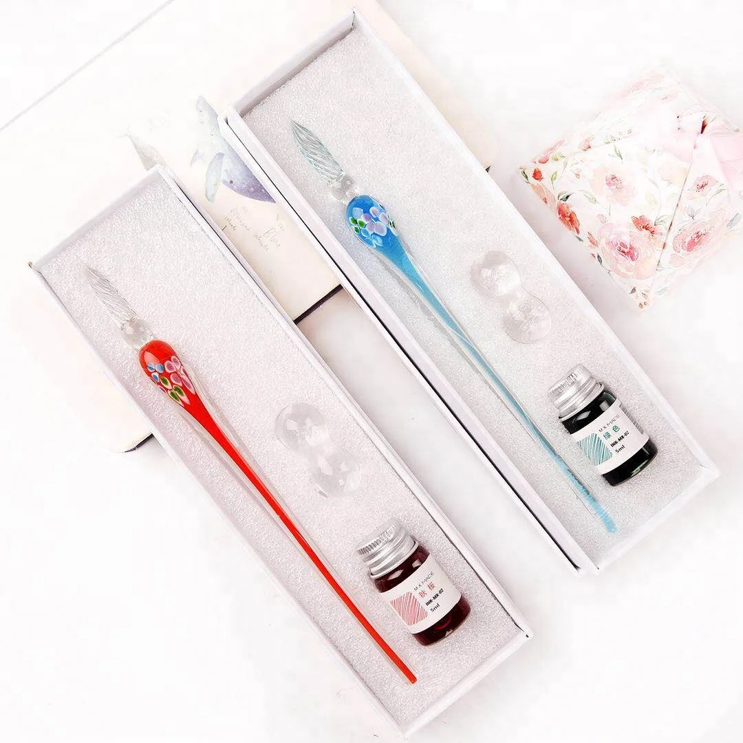 Coloured Glass Calligraphy Pen Writing Set With Crystal - Buy Glass Dip ...