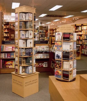 Book Store Or Library Fixture Flooring 4-tier Rotating Bookshop Wooden ...