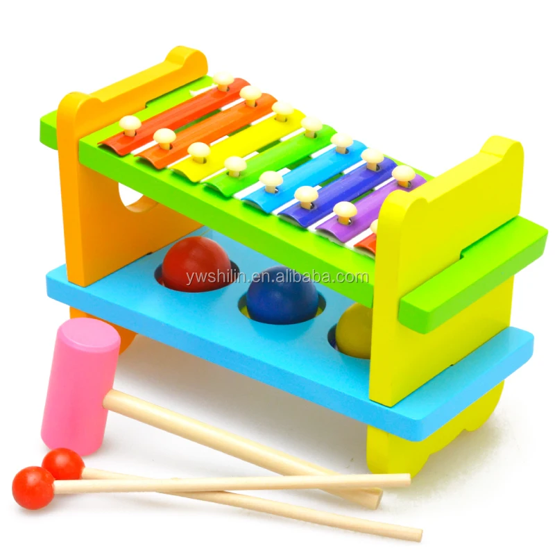 Wooden Educational Toys Beat Table With Musical Instrument And Knock ...