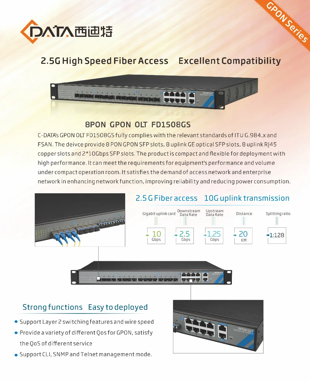 Internet Broadcasting Equipment 1u Rack 8pon Gpon Olt Support Zte ...