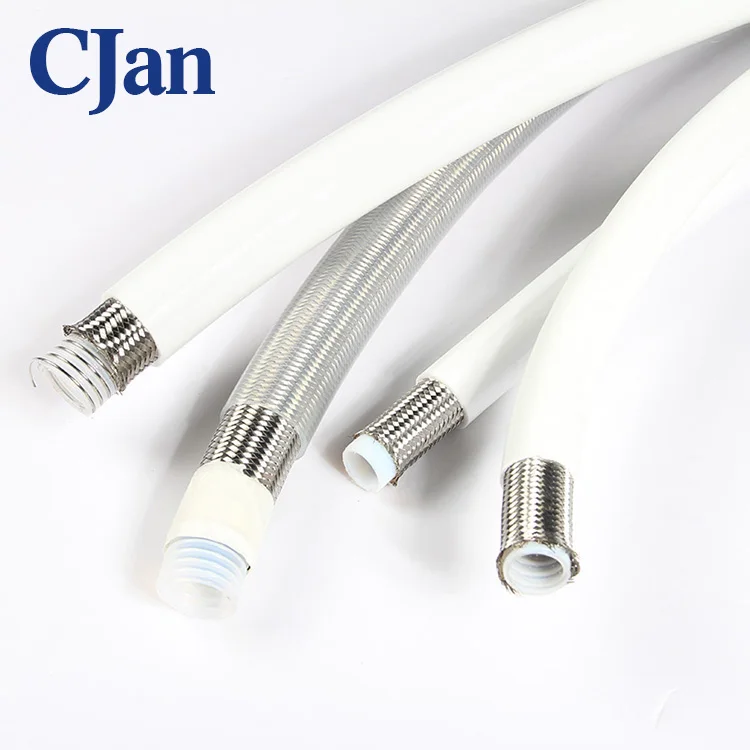 White Silicone Cover Convoluted PTFE Hose for Corrosive Chemicals