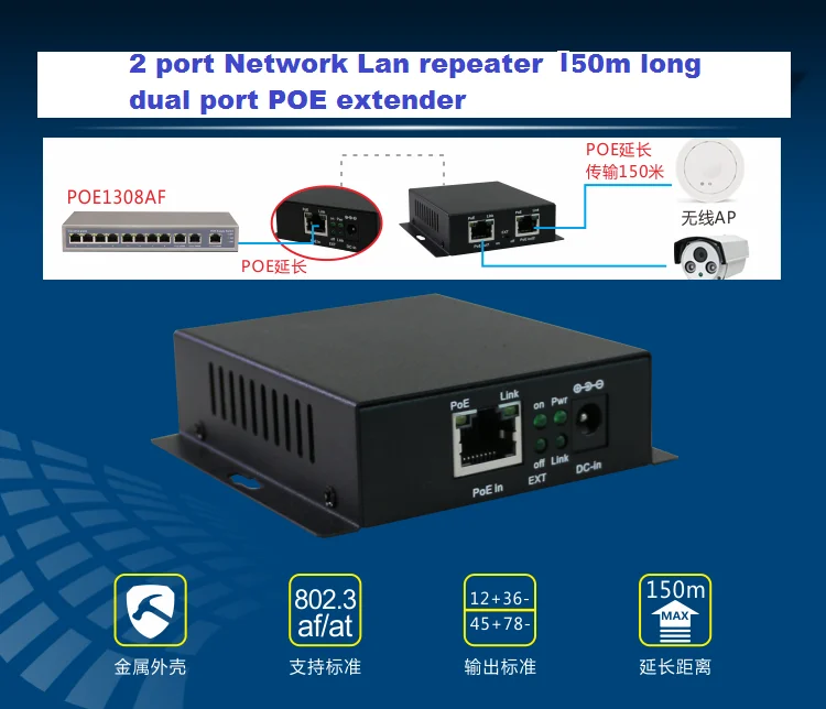New Design Gigabit Poe 2 Port Network Lan Repeater 150m Extender - Buy ...