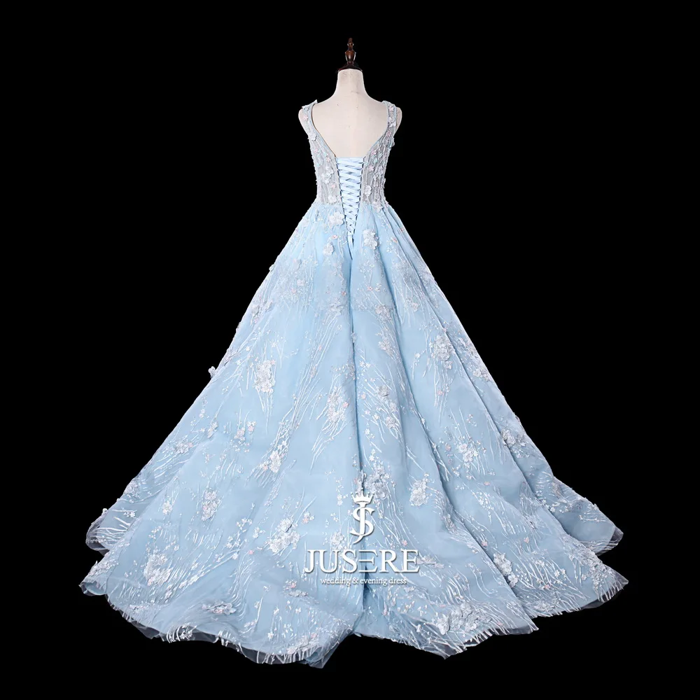 Luxury Heavily Lace Beaded Blue Quinceanera Ball Gown Style Puffy ...