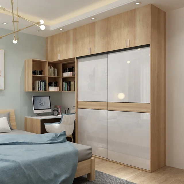 Simple Design White Wood Grain Portable Wardrobe Closet With Corner ...