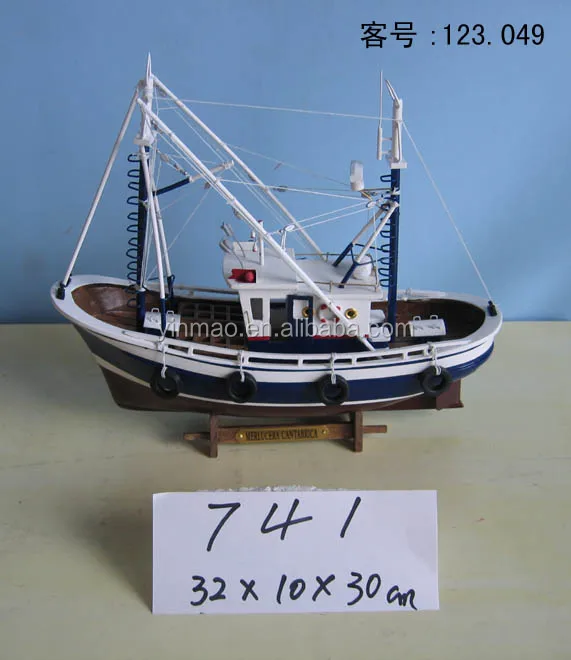 Wooden Fishing Shrimp/crab Boat Model With Sail,Red 32x10x30cm,3 Masts ...