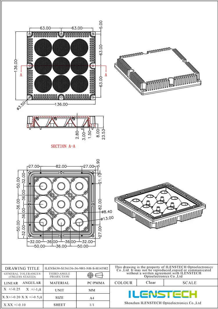 36 Degree Acrylic LED Lens Array 9 in 1 for 5050 Spotlight