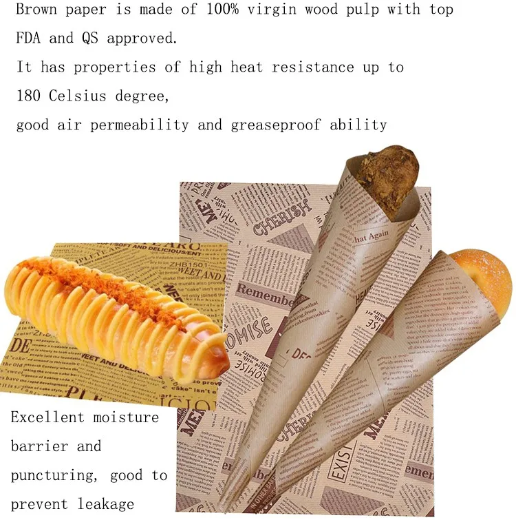 Custom Brown Grease-proof Paper Kraft Paper Fast Food Wrapping Paper ...
