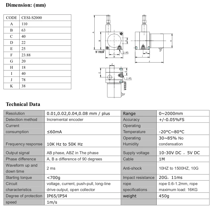 CESI-S2000EC Displacement Sensor A B phase NPN output Incremental ...