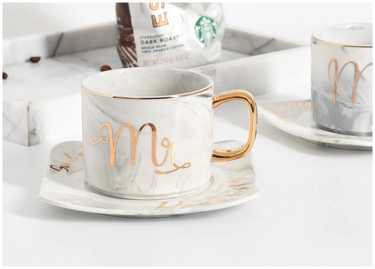 Personalized Gold Rim Ceramic Marble Coffee Cup With Saucer - Buy ...
