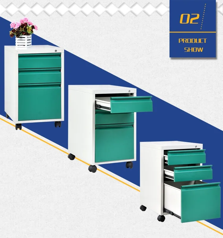 3 Drawer Metal File Cabinet Commercial Office Furniture Movable Steel ...