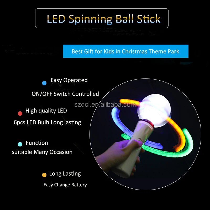 Led Light Up Plastic Spinning Wand Ball Stick For Xmas Kids Toys ...