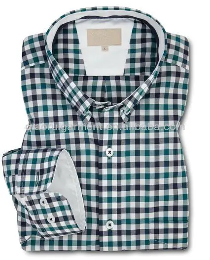 Men's Fancy Button Down Collar Business Casual Plaid Shirt Red Blue ...