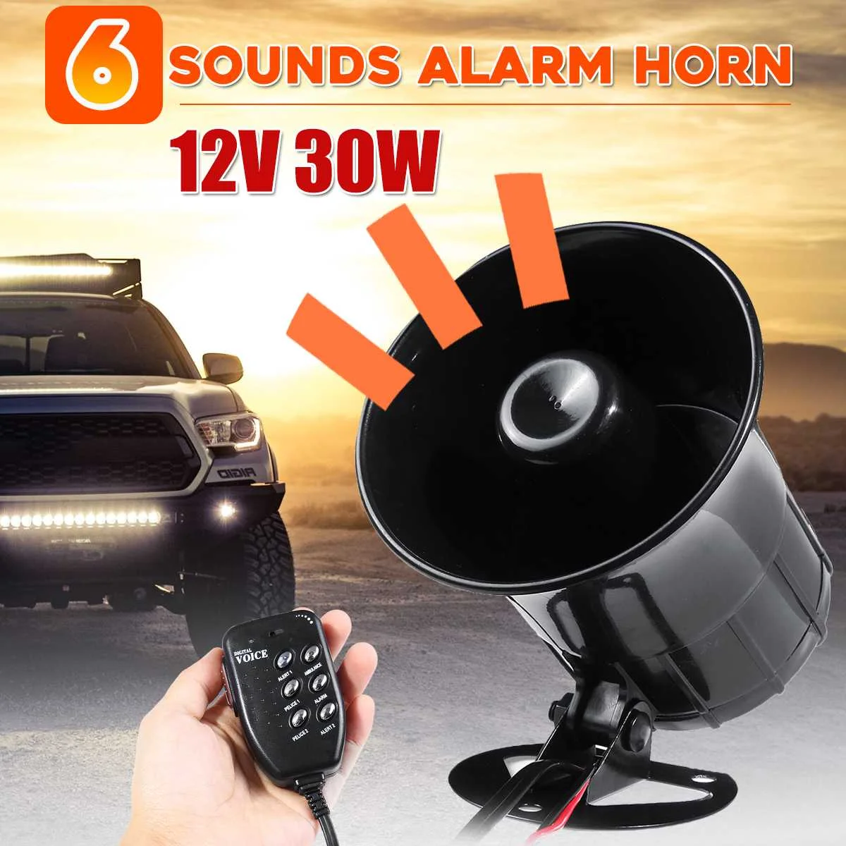 12v 6 Sounds Car Security Warning Alarm Speaker Motorcycle Motorbike ...