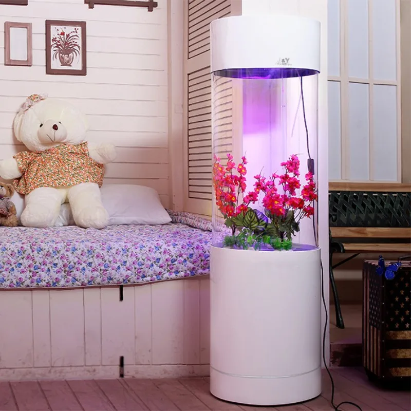 White Acrylic Fish Tank - Eco-Friendly Cylinder Aquarium