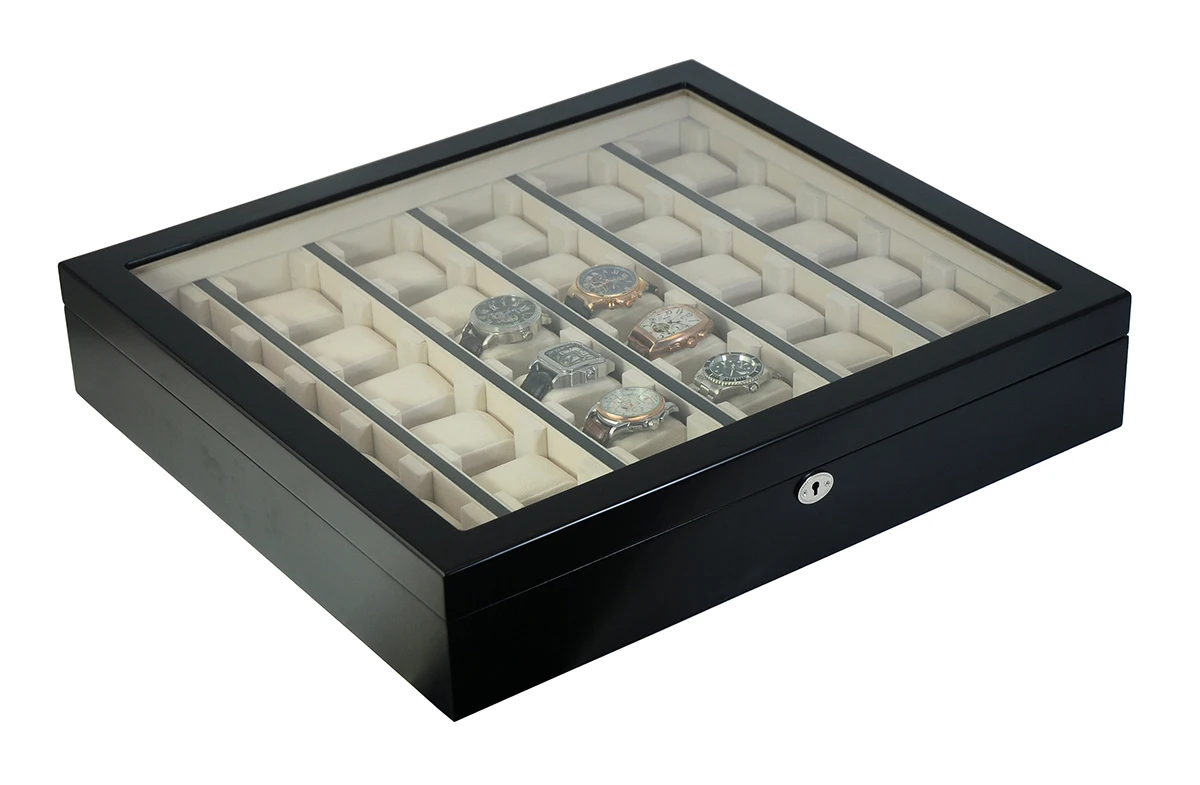 Sonny Wooden Watch Display Cabinet - Black & Large Capacity