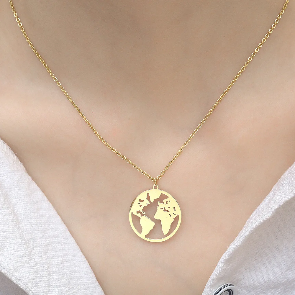 24k Gold Plated Travel Necklace World Map Necklace - Buy World Map ...