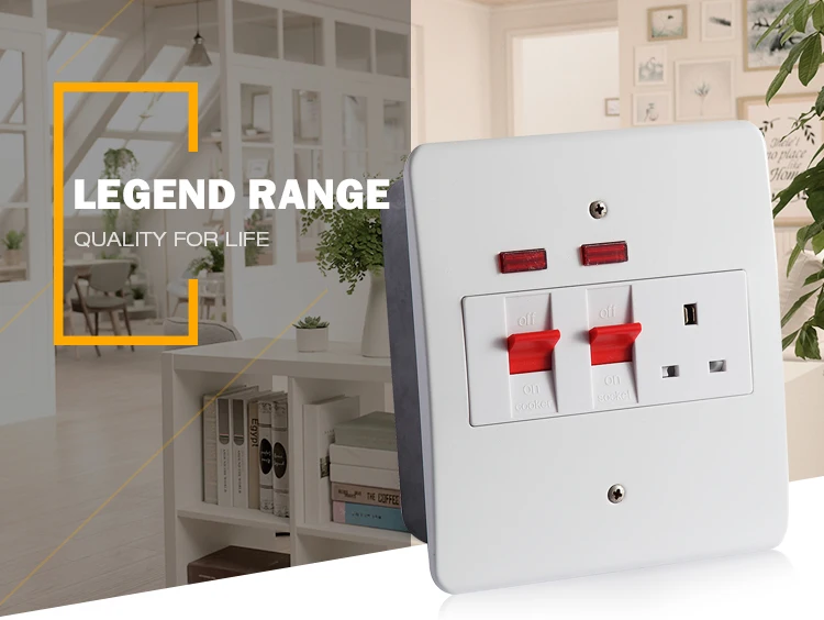 Metal 6x6 45amp Cooker Control Unit Switched Socket - MG