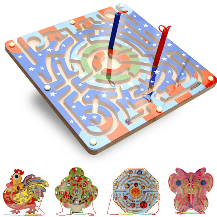 Kids Wooden Puzzle Toy Animal Magnetic Maze Intellectual Jigsaw Board ...