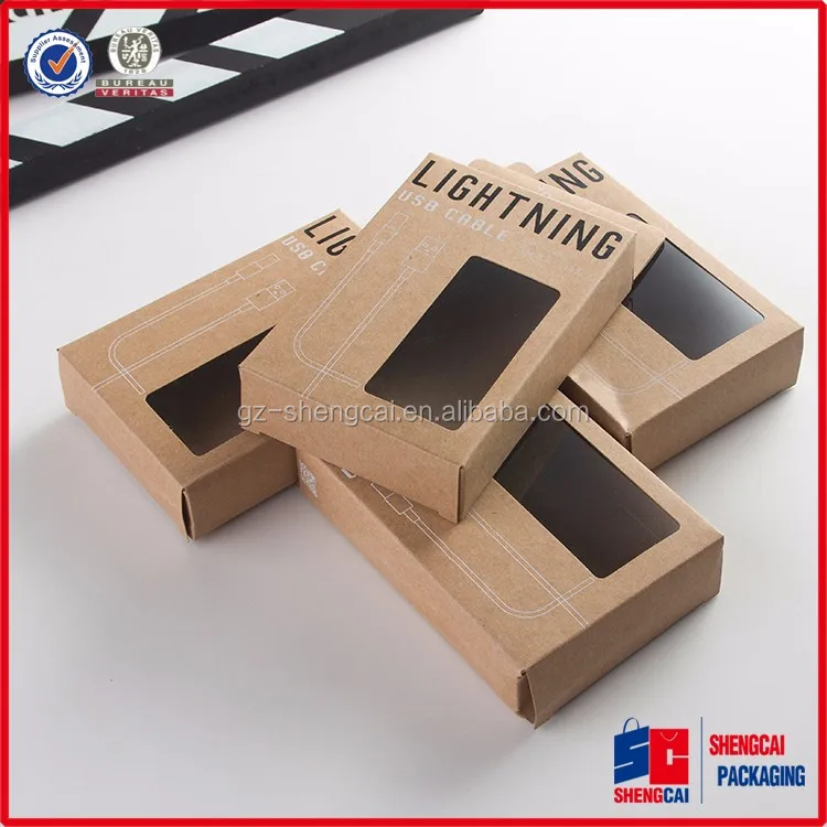 Printed Brown Kraft Paper Usb Cable Packaging Box With Pvc Window - Buy ...