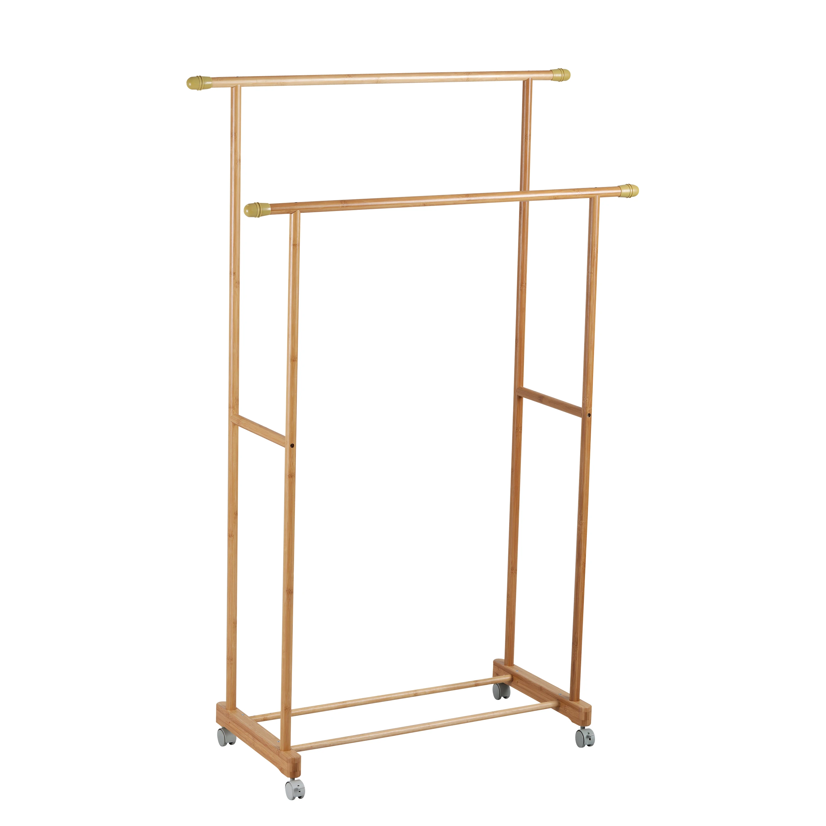 Moveable Double Pole Balcony Bamboo Clothes Drying Rack With Wheels ...