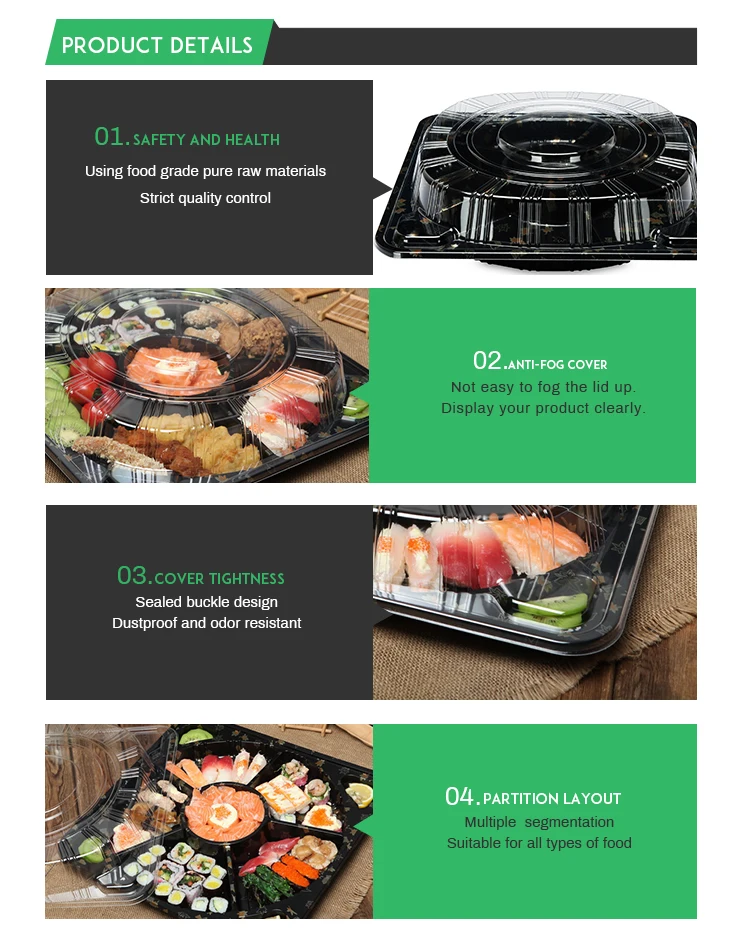 Multi-division Plastic Sushi Party Tray SR-12 with Lid