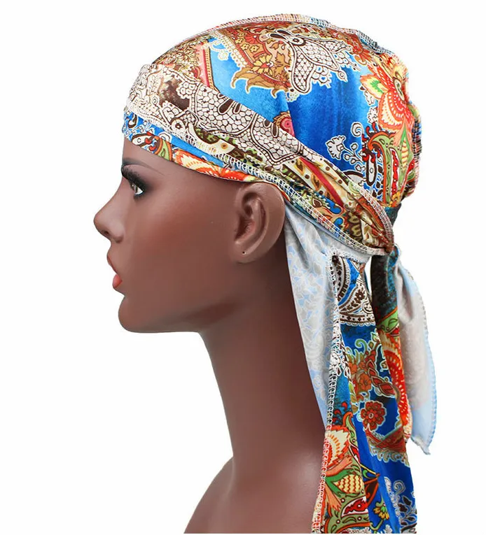Fashion Men's Print Silky Durags Bandanas Turban Headband Silk Men ...