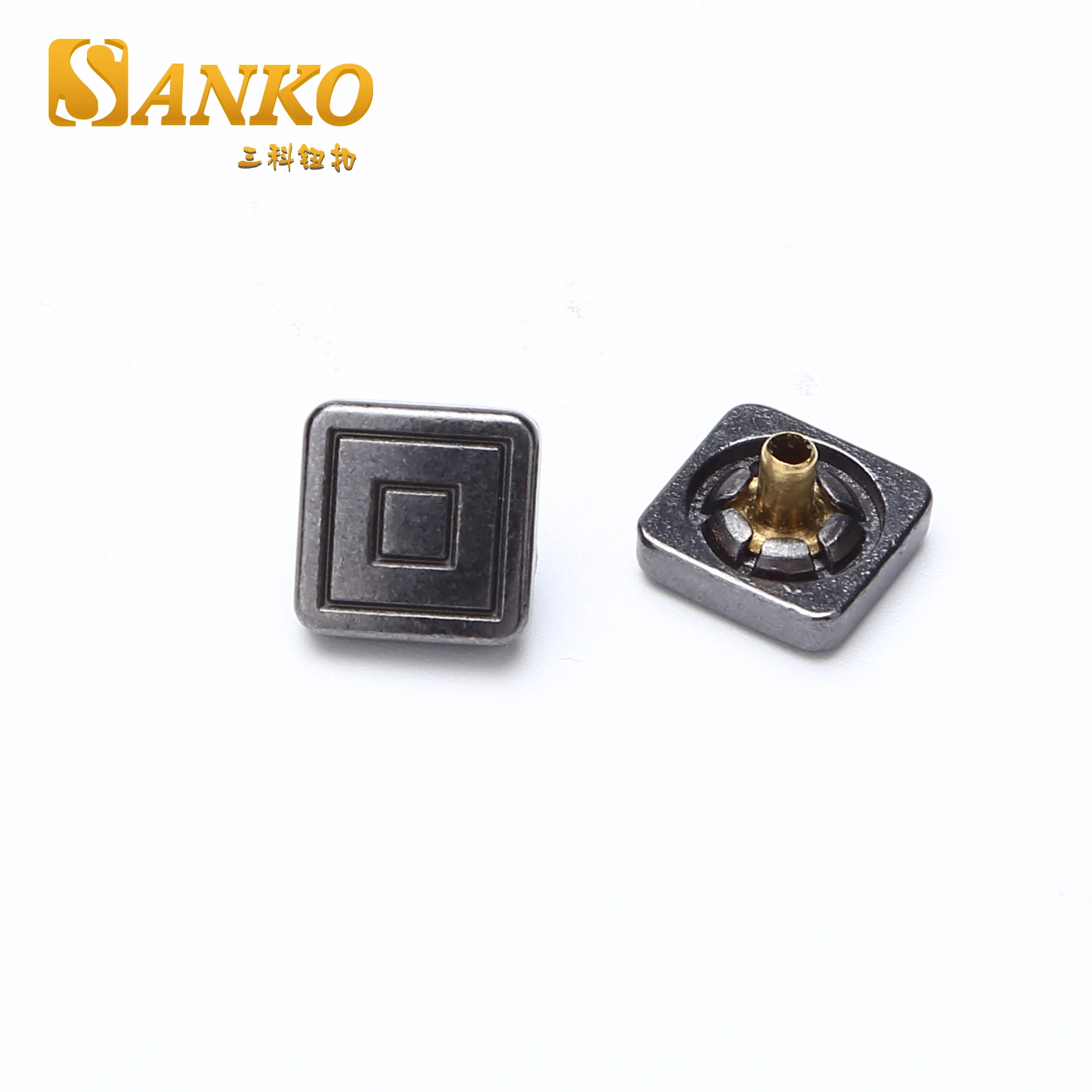 Custom Logo Plated Gunmetal Engraved Square Shape Alloy Metal Snap ...