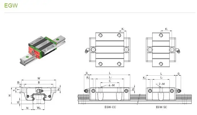 HIWIN Linear Block EGW15SA/SC - Precision Linear Guideways