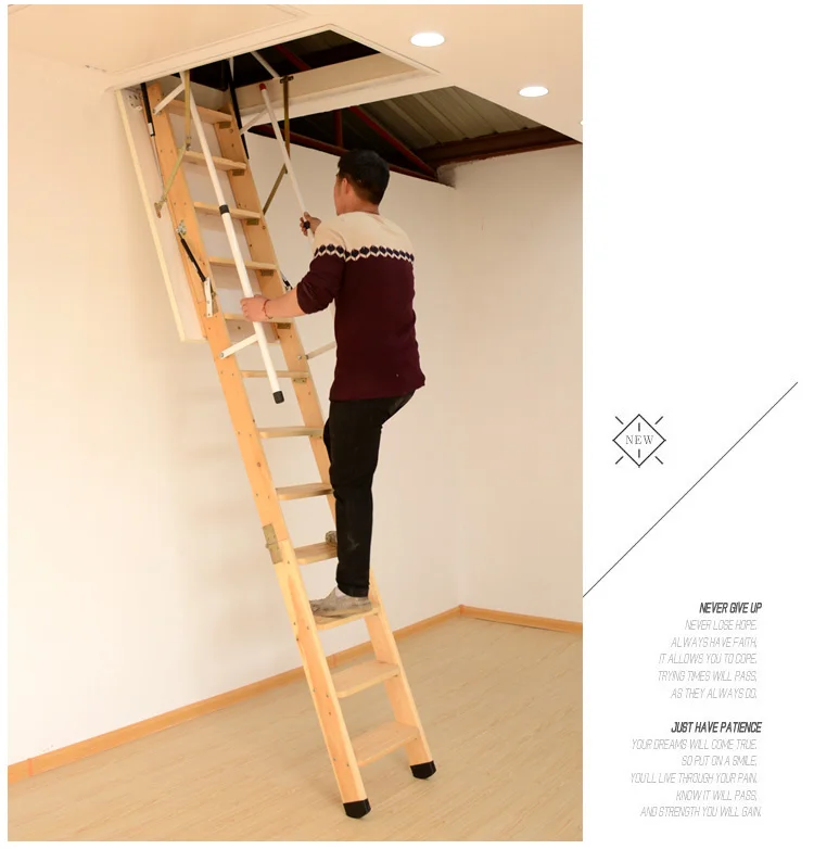 Folding Wooden Loft Stairs with Handrail - Safe & Stylish