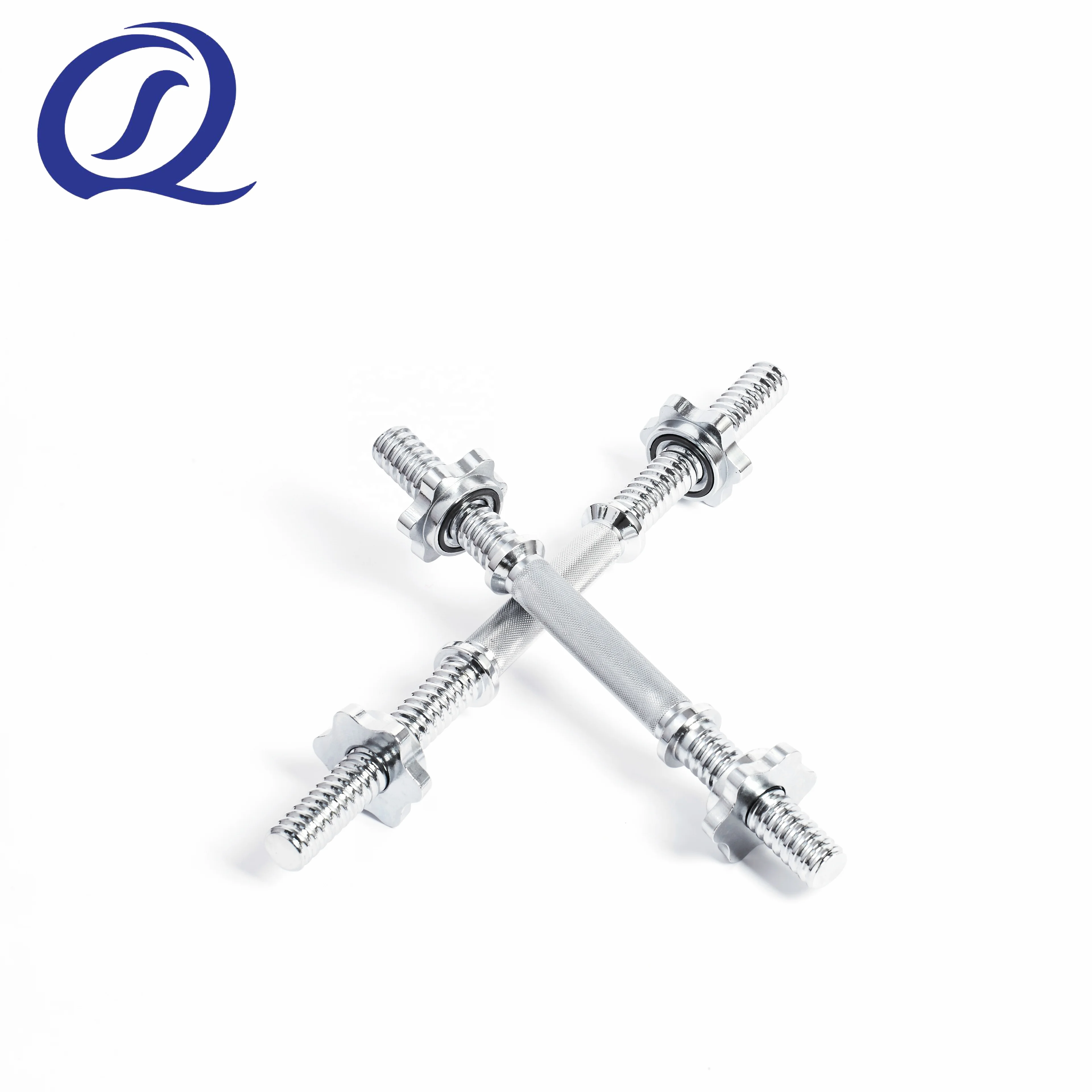 Gym Chromed Solid Steel Threaded Dumbbell Bar With Two Spinlock Collars ...