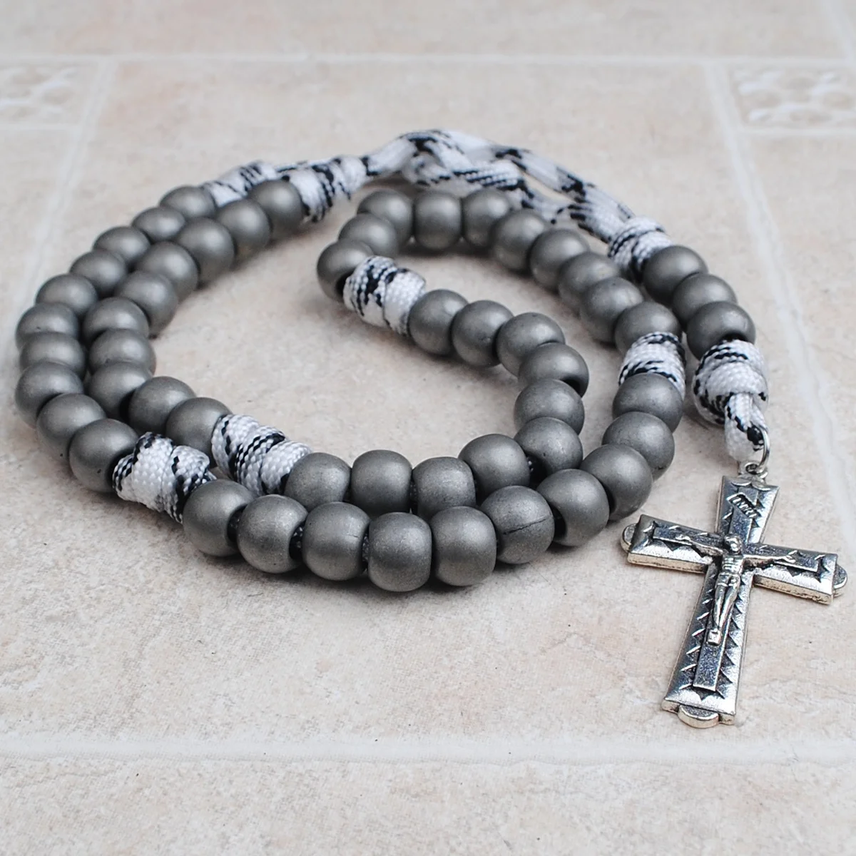 Strongest String with Rhodium Plated Metal Beads - Catholic Rosary