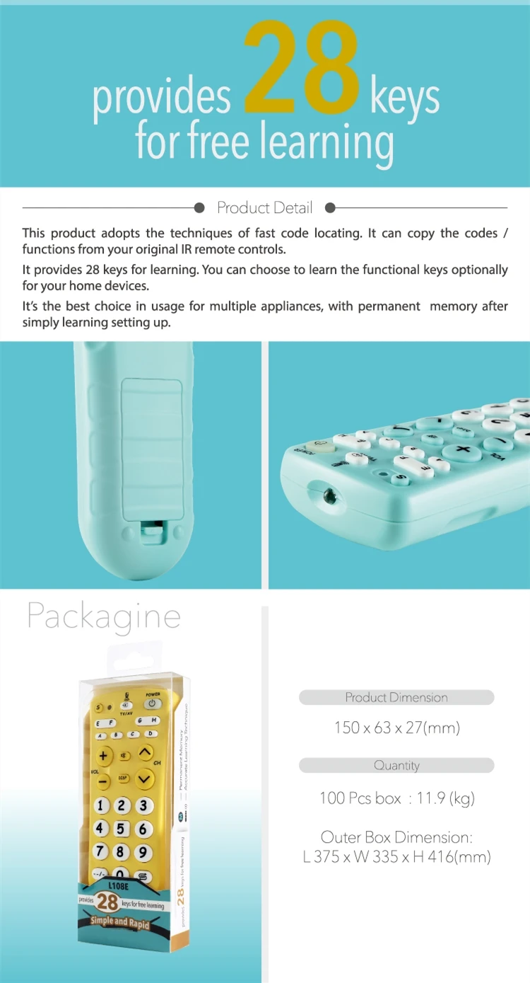 Superseptember L108e One Page Self-learning Remote Control 28 Keys For ...