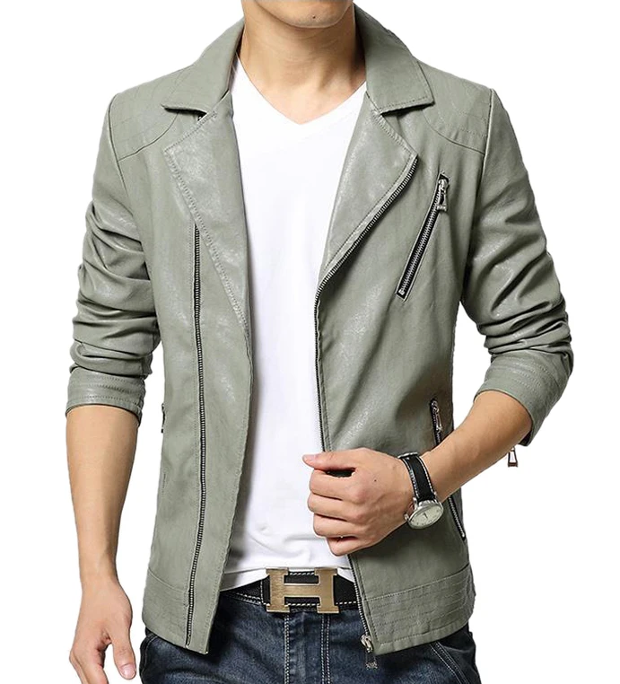 Large Lapel Leather Jacket Men Coat Clothes Slim Oblique Zipper ...