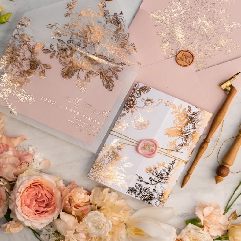 Europe Gorgeous Butter Paper Wedding Cards Invitations With Golg Foil ...