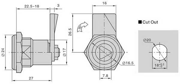 FS2372 MS713 Triangle Key Inset Compression Latch Lock for Mailboxes