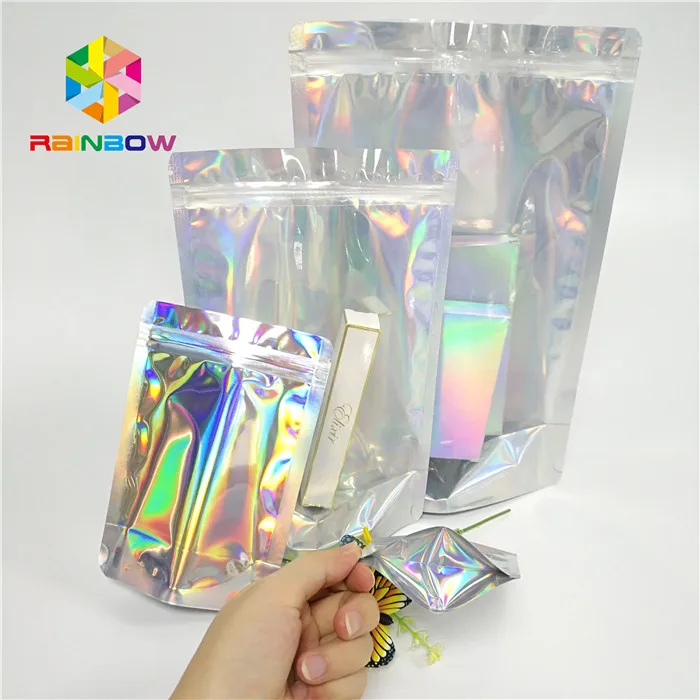 See Through Plastic Foil Pouch Packaging Stand Up Holographic Makeup ...