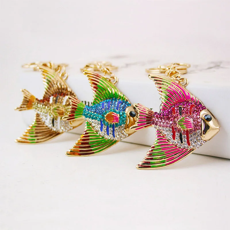 Full Rhinestone Crystal Keychain Blue Ocean Fish Keychain - Buy Cute ...