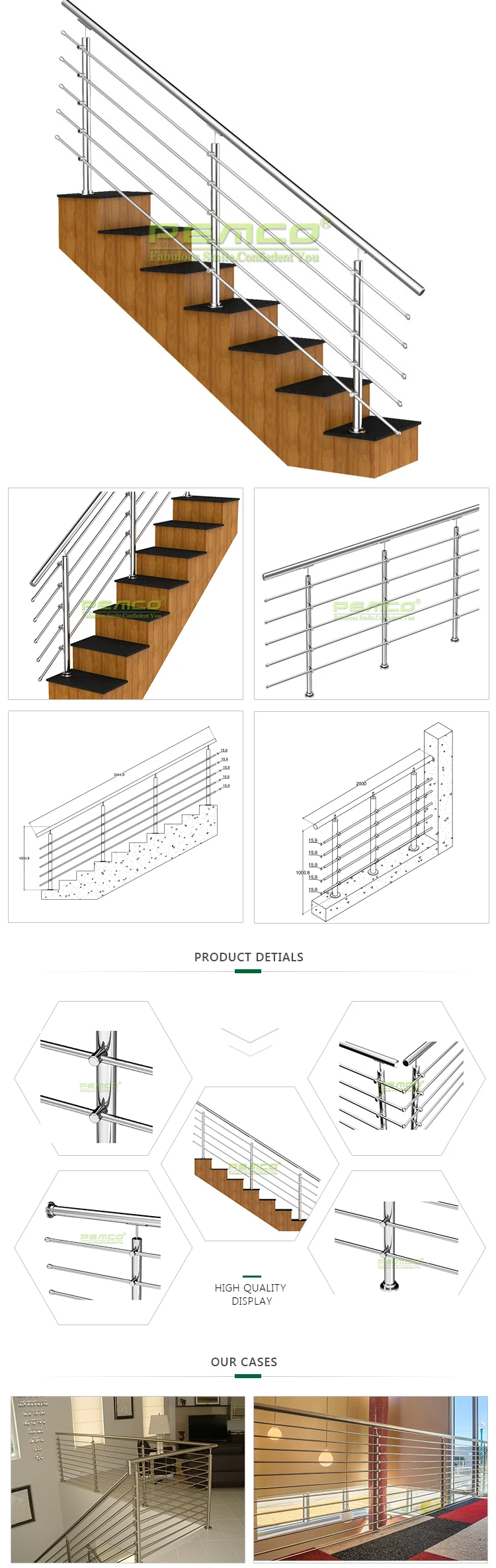 Good Quality Custom Design Removable Pipe Railing Stainless Steel ...