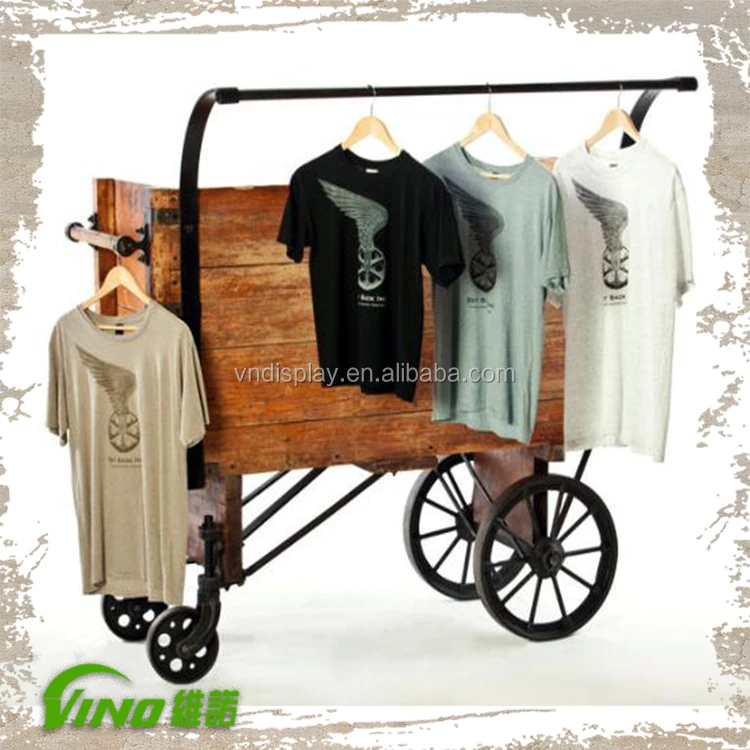 Rustic Wood Clothing Display Stand,Shabby Chic Cloth Rolling Cart ...