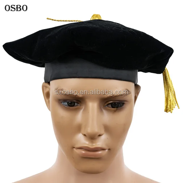 Black Velvet Graduation Doctoral Tam With Golden Bullion Tassel 8 Sided ...
