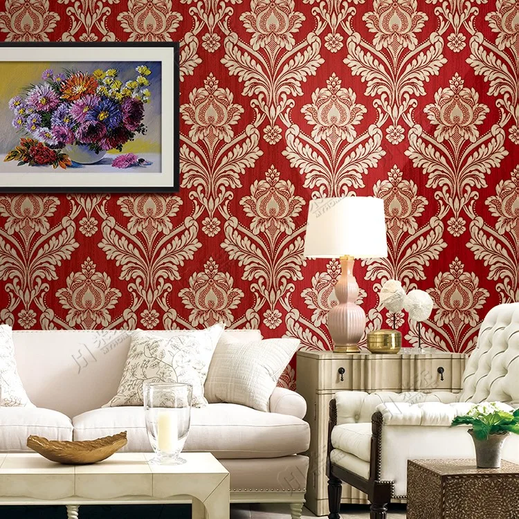 Italian Classic Red Wallpaper Design Luxury Wall Paper Heavy Damask ...