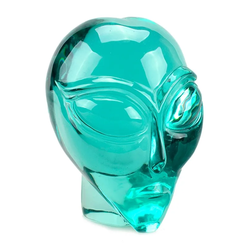 Green Opalite Glass Gemstone Hand Carved Alien Head Crystal Skulls ...
