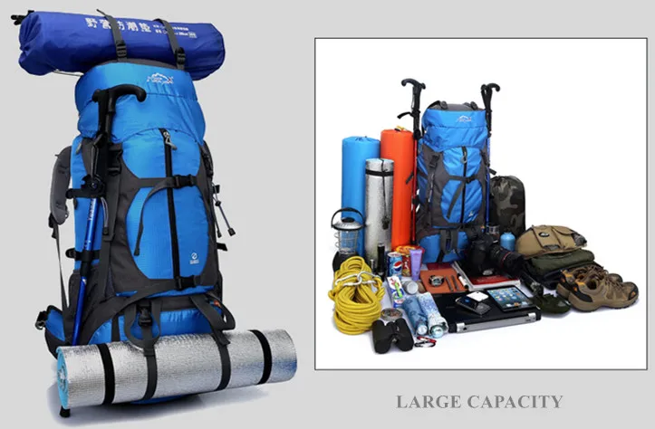 80L Waterproof Mountaineering Hiking Backpack with Zipper Closure, OEM