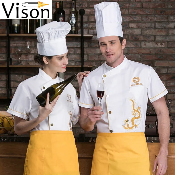 White Executive Chinese Chef Uniform Apron With Embroider Restaurant ...
