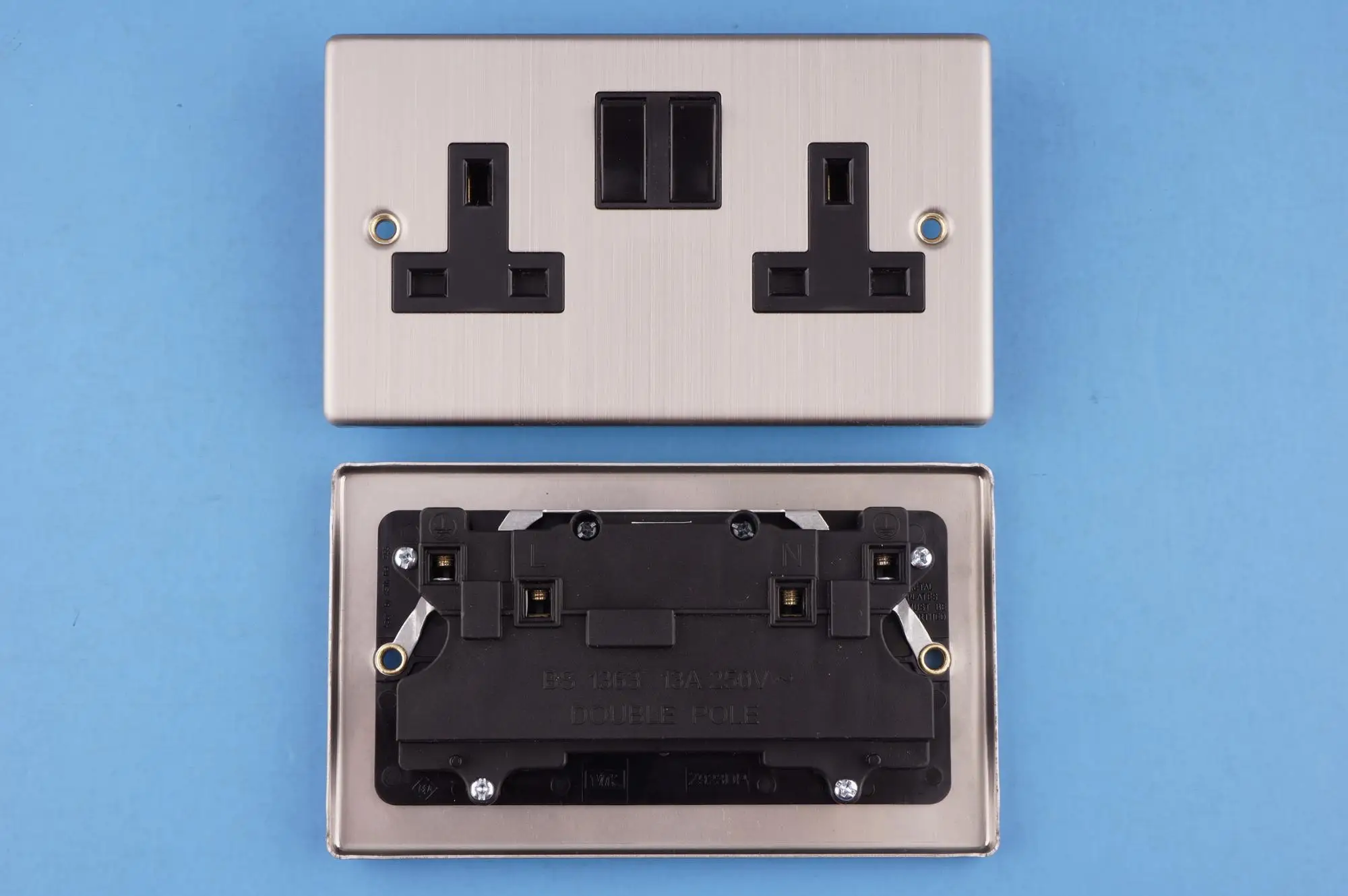 Stainless Steel Electrical Wall Socket - BS 13A 2 Gang