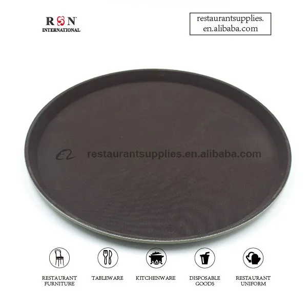 Classic Plastic Round Rubber Lined Non-slip Tray Serving Tray Serving ...
